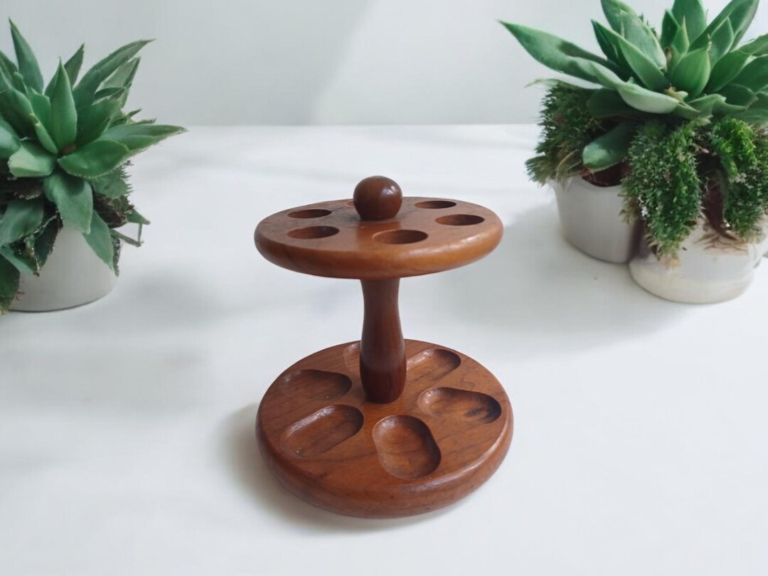 Vintage Wooden MCM Pipe Stand 6 Pipe Holder Man Cave Library/study ...