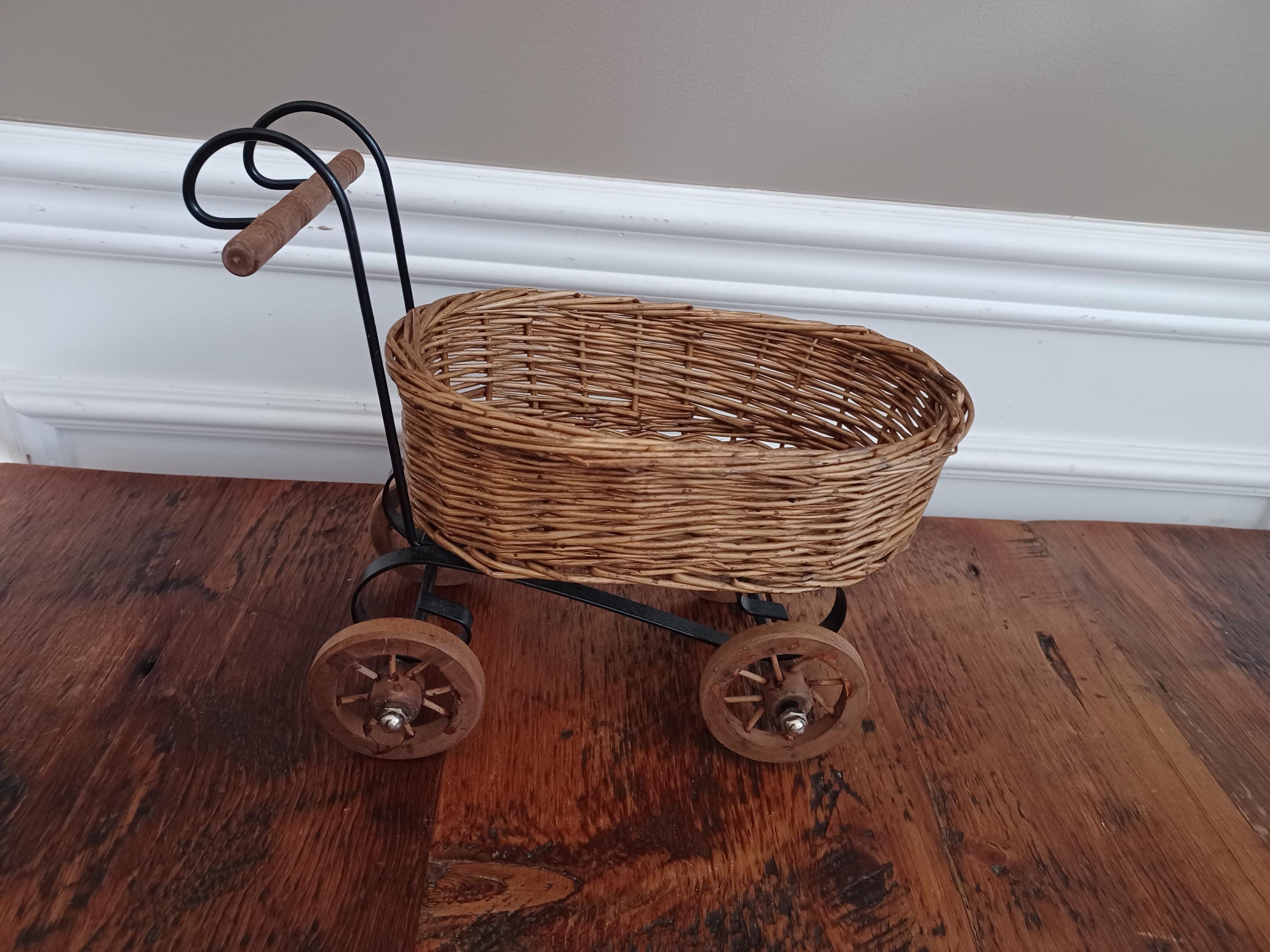 Vintage Wicker Baby Carriage for Doll Miniature Wagon With Basket - Etsy