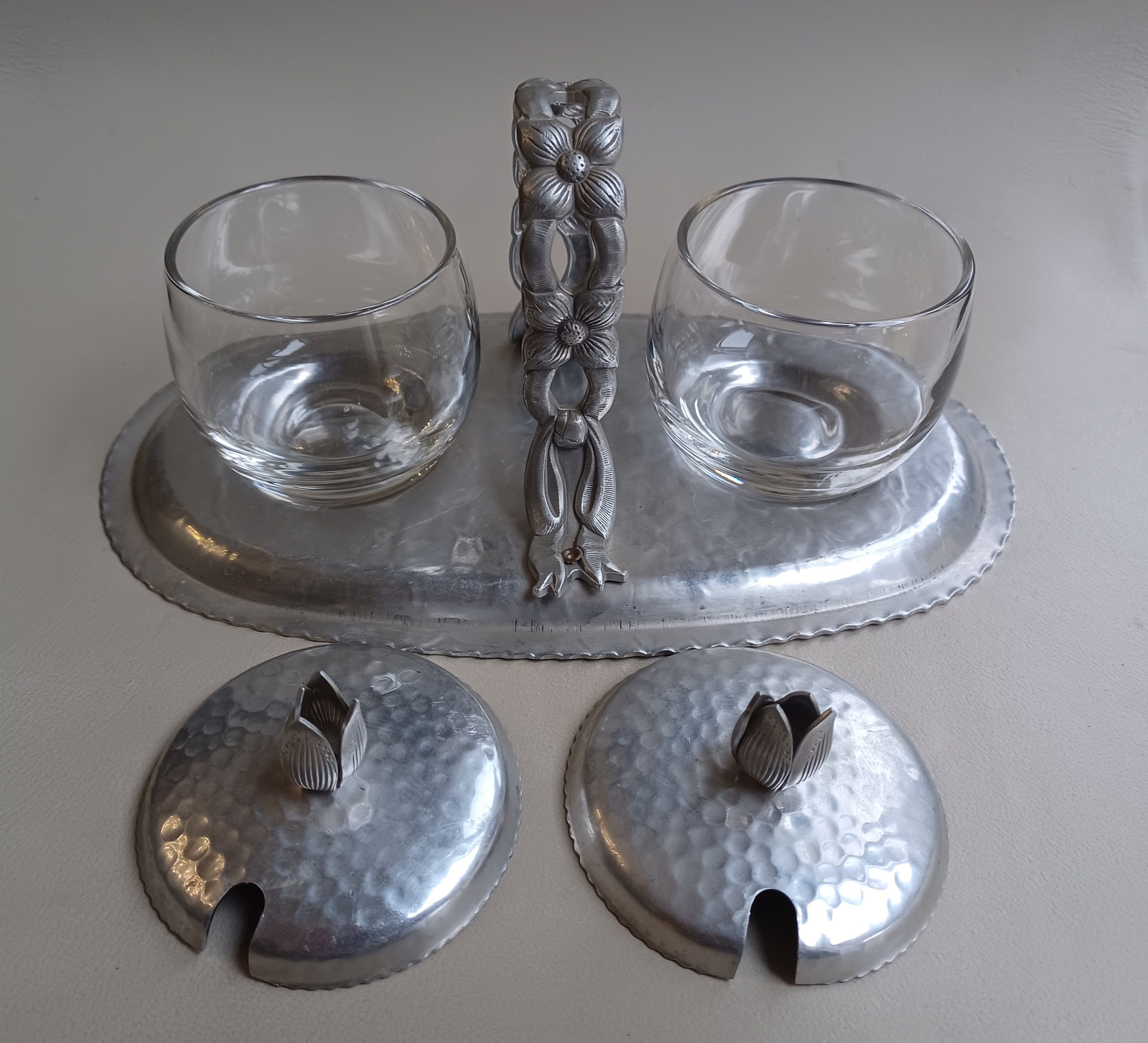 Vintage Condiment Caddy With Tulips on Lids and Metal Floral Handle - Etsy