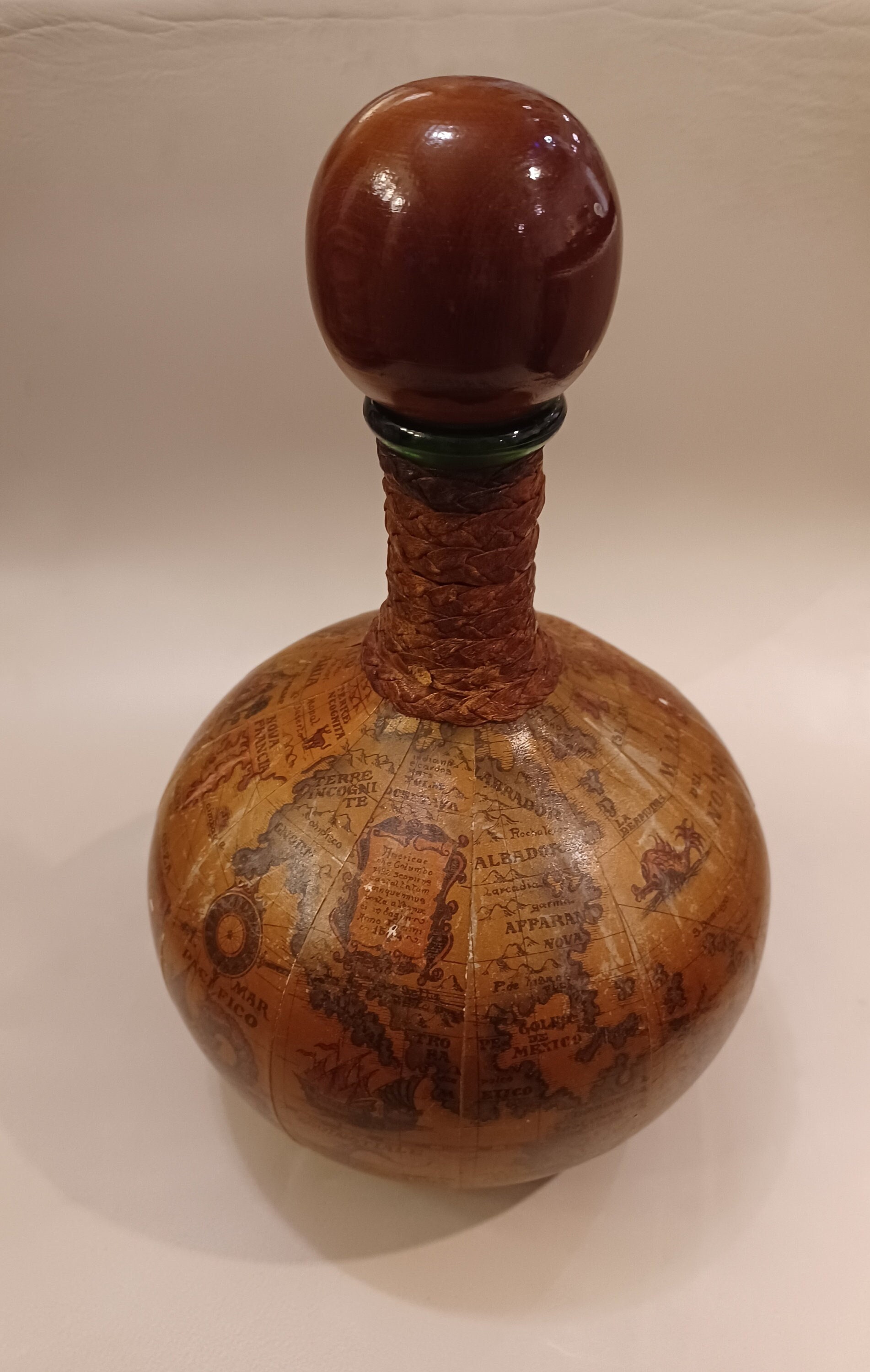 Vintage Italian Leather-wrapped Decanter Bottle With Old World Map ...