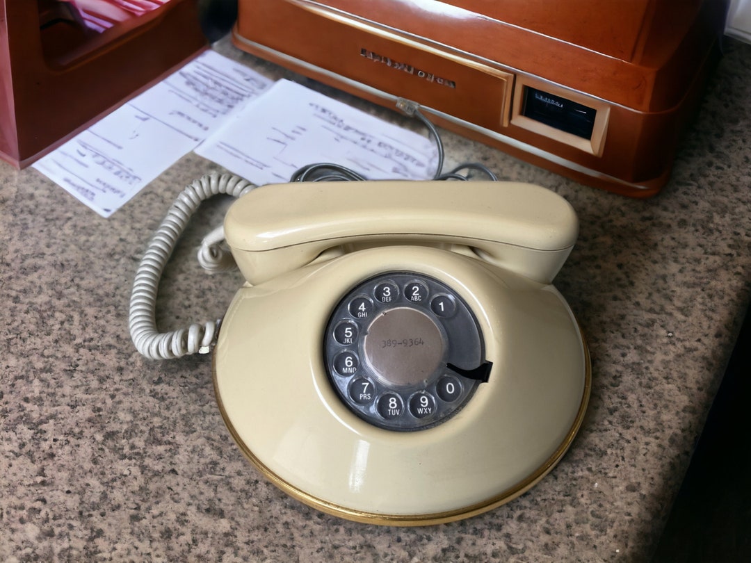 Vintage 1980's Beige Rotary Phone With Gold Base - Etsy