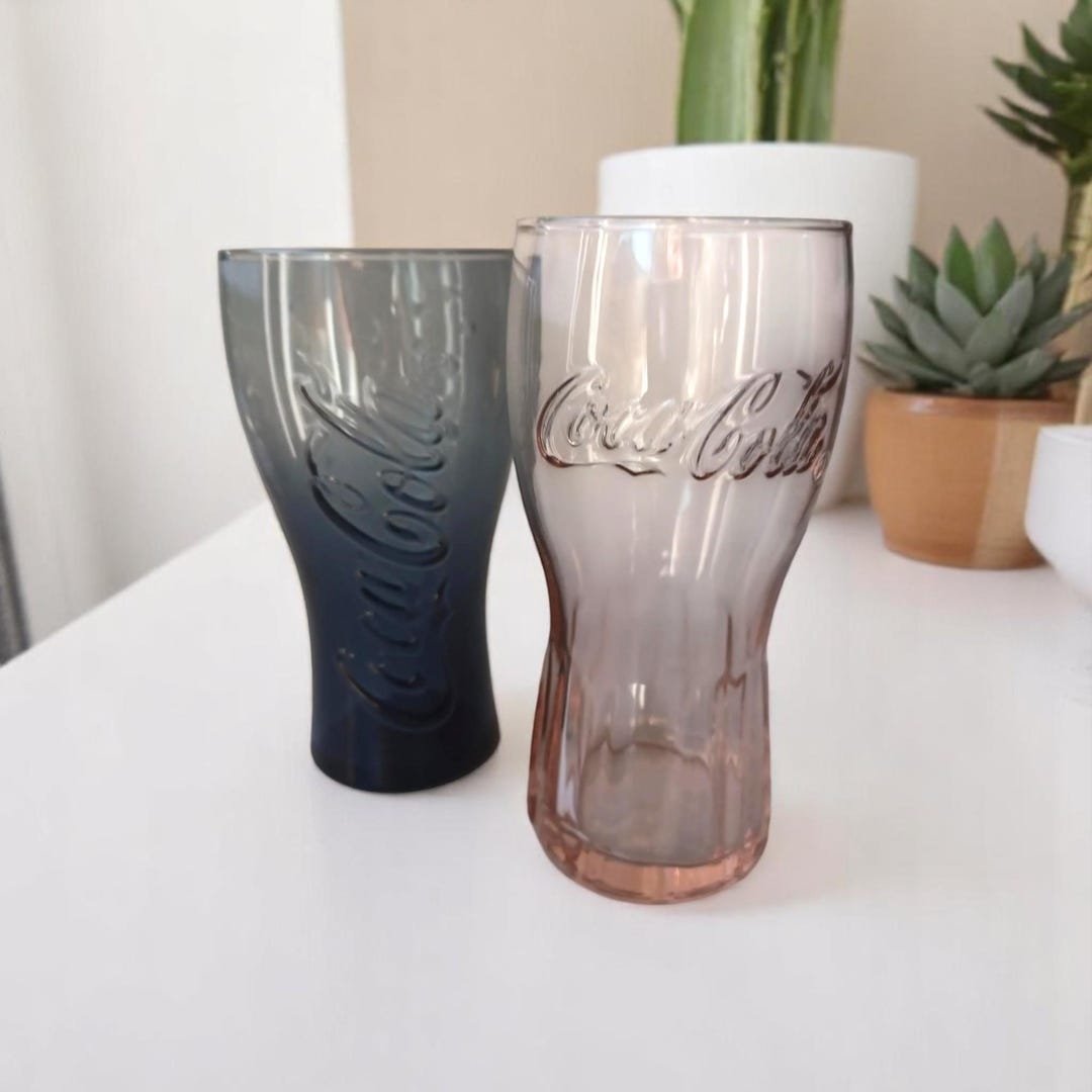 Vintage Coca-cola Glass Set – Pink & Smokey Grey Tumblers | Retro Soda ...