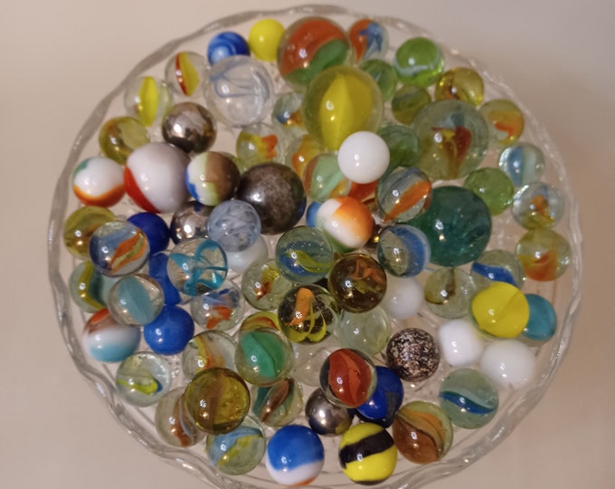 Vintage Marbles Steely Cat's Eye Bumblebee Aggie Orange Mint Green Akro ...
