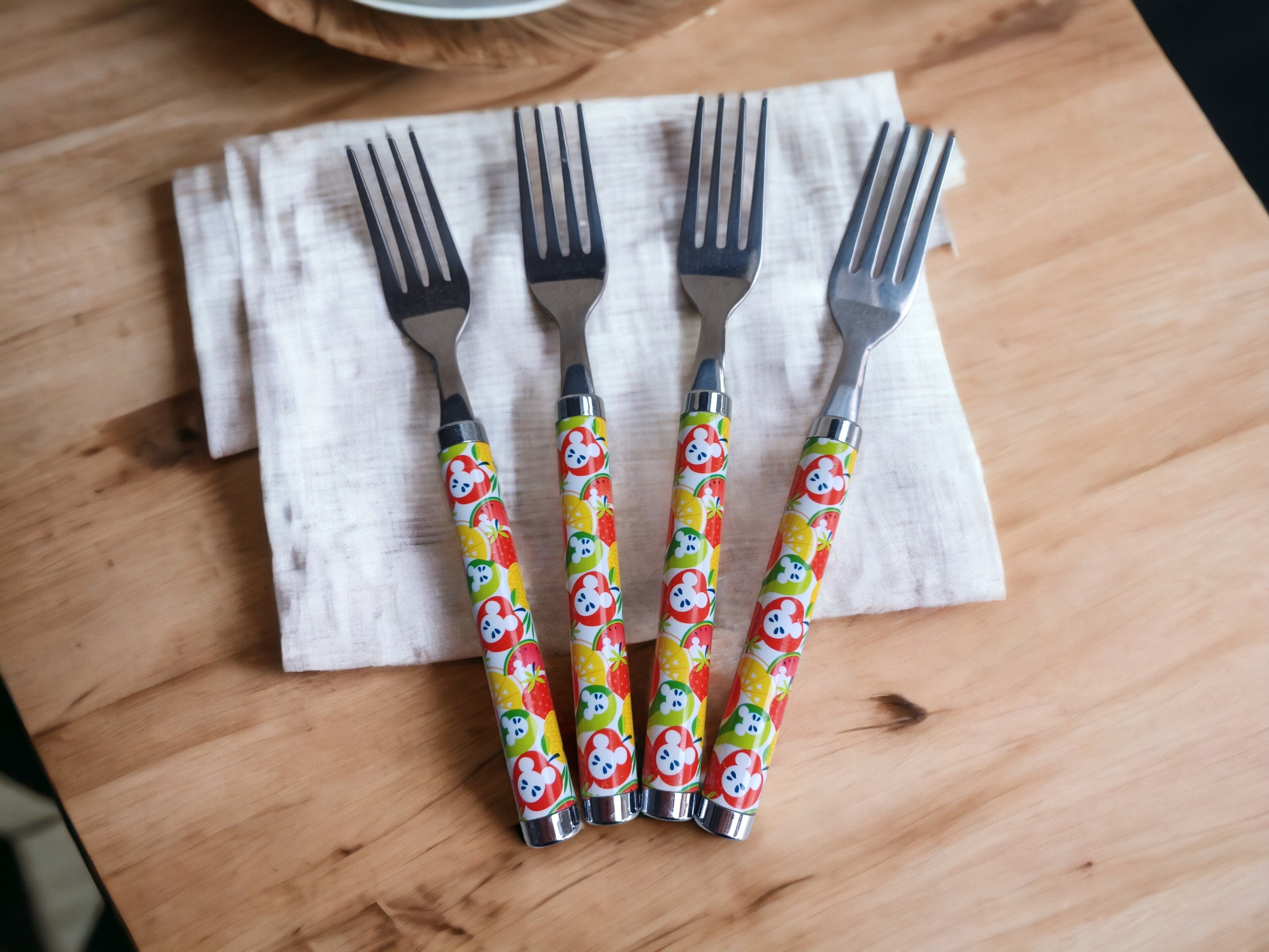 Vintage Set of 4 Disney China Forks Stainless Steel With Plastic Citrus ...
