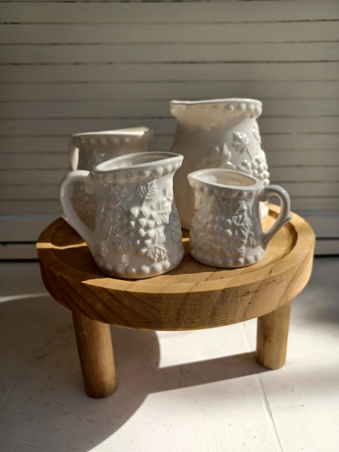 Vintage Set of 4 White Ceramic Measuring Cups Pitcher Style Measuring ...