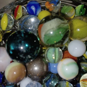 Vintage Marbles Steely Cat's Eye Bumblebee Aggie Orange Mint Green Akro ...