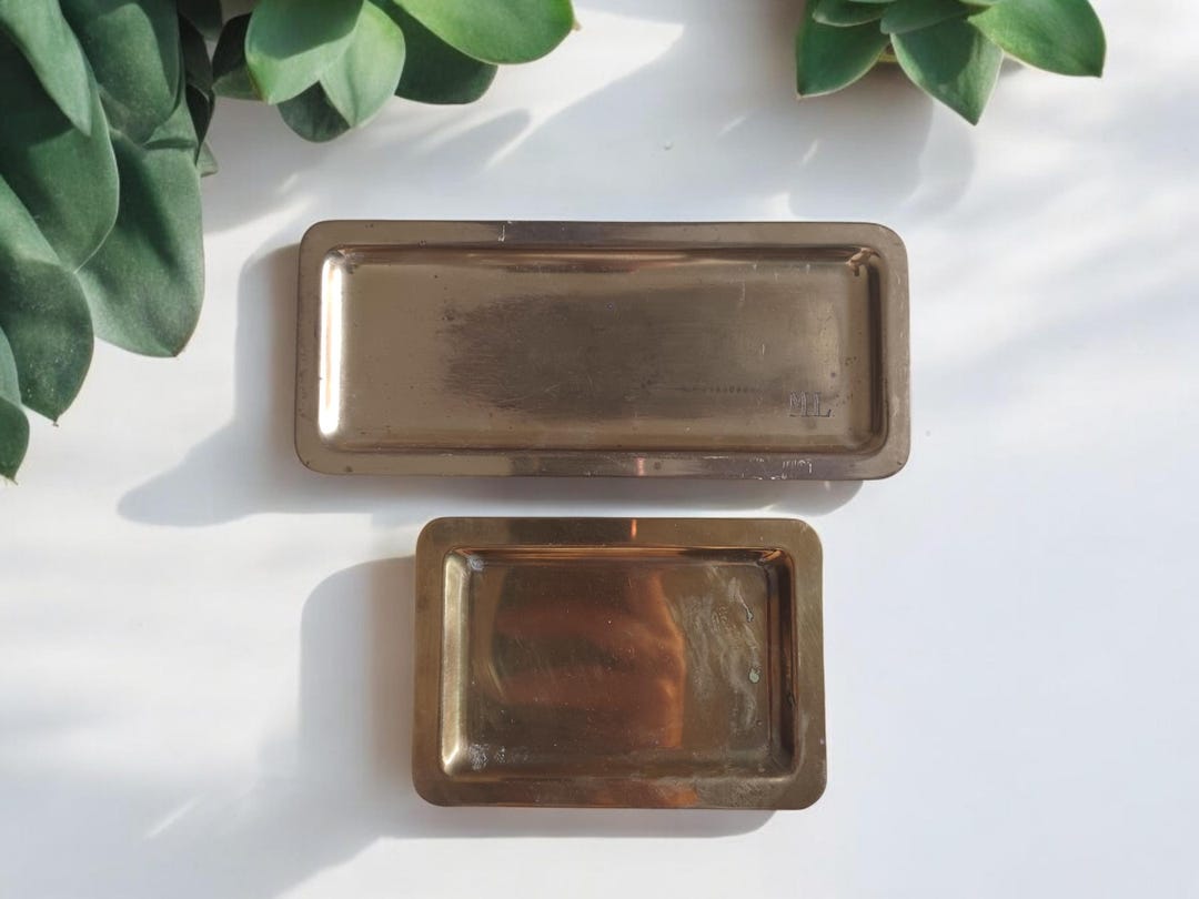 Vintage Small Brass Trays Oblong Personalized ML Tray and Smaller ...