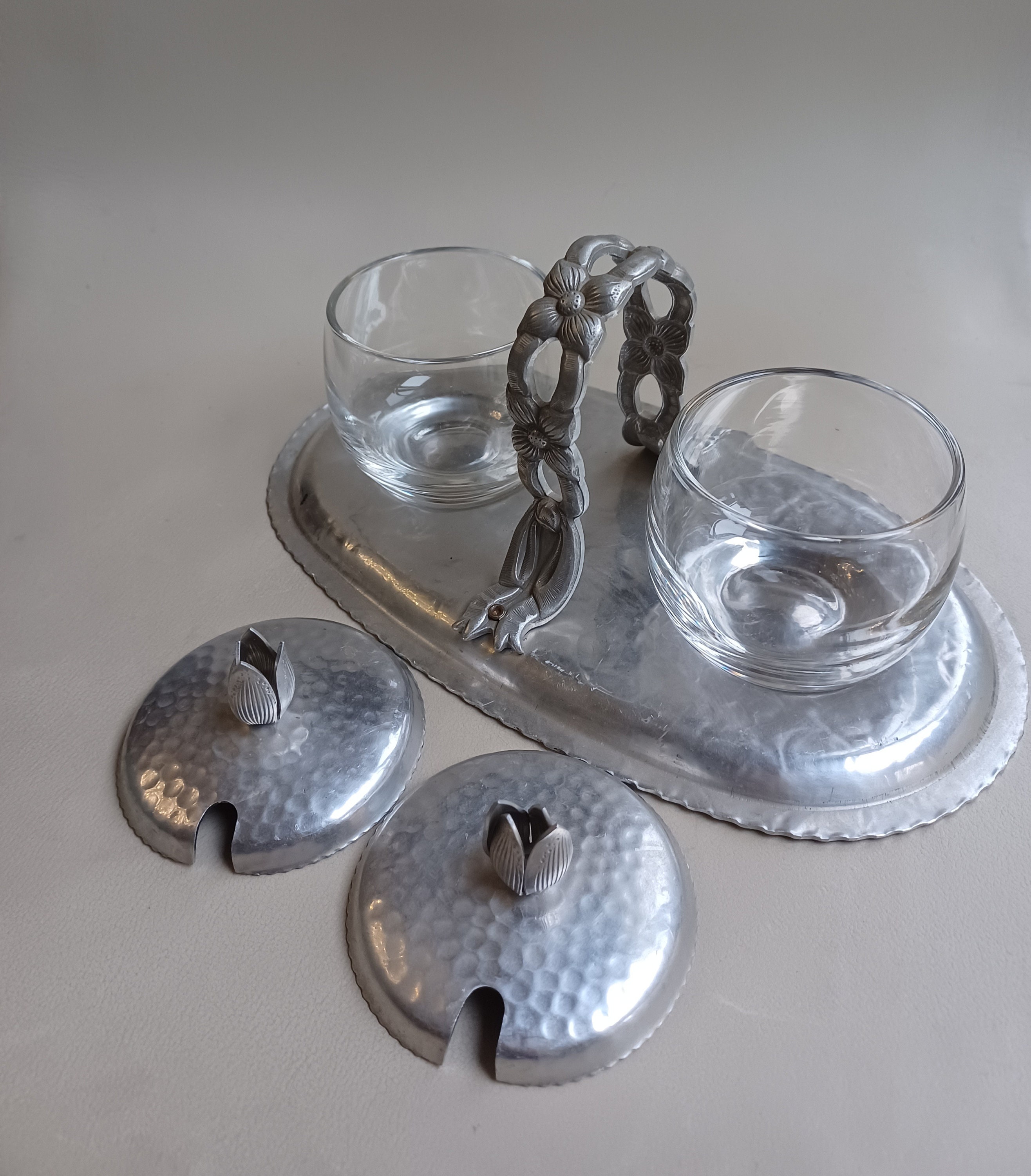 Vintage Condiment Caddy With Tulips on Lids and Metal Floral Handle - Etsy