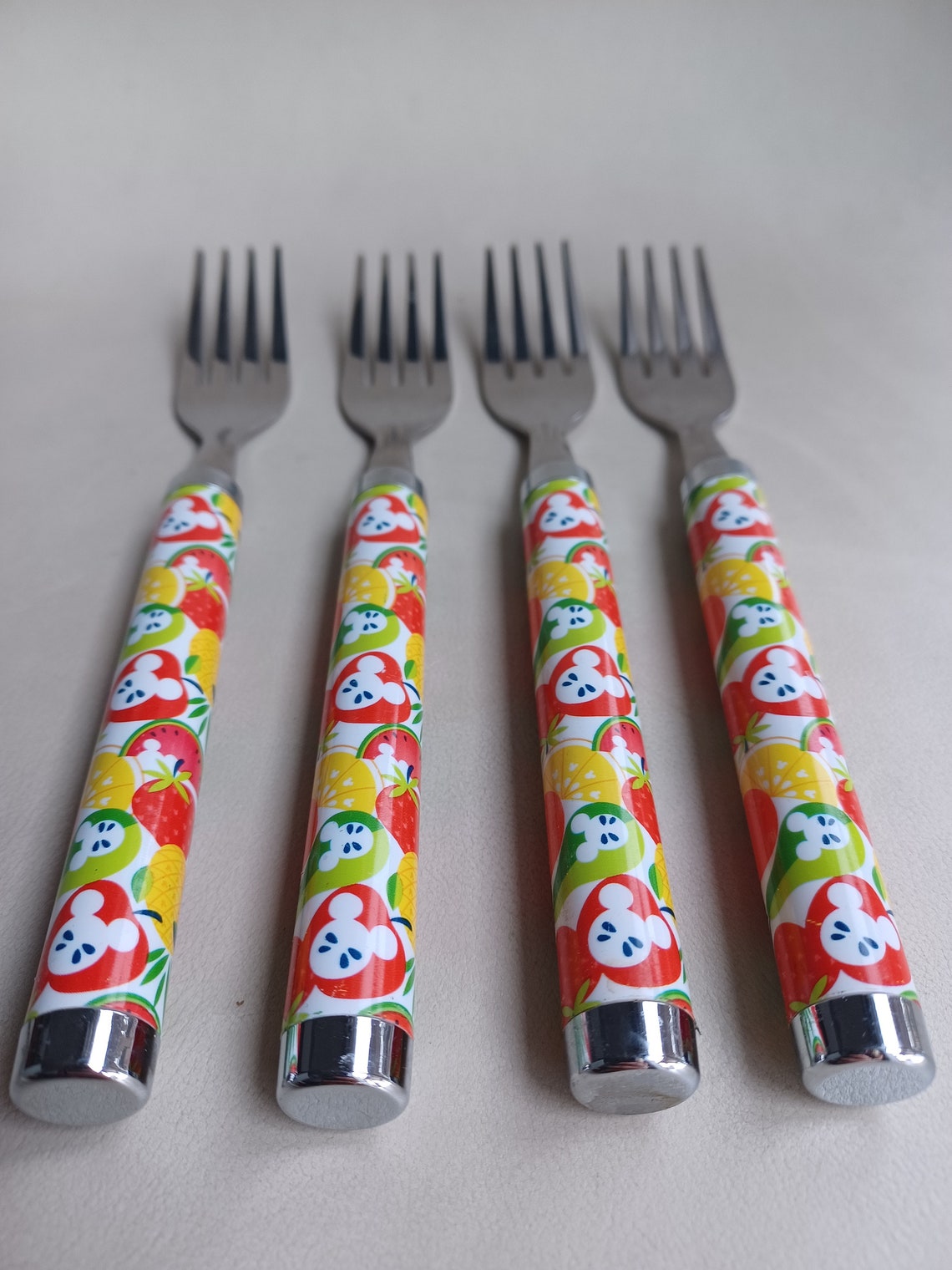 Vintage Set of 4 Disney China Forks Stainless Steel With Plastic Citrus ...