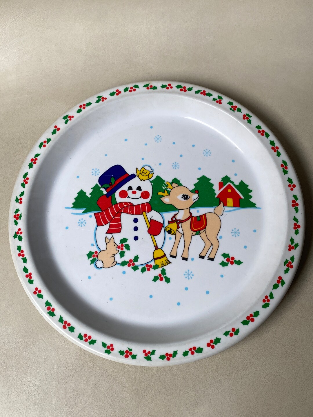 Vintage Melamine Plates Featuring Frosty the Snowman and Rudolph the ...