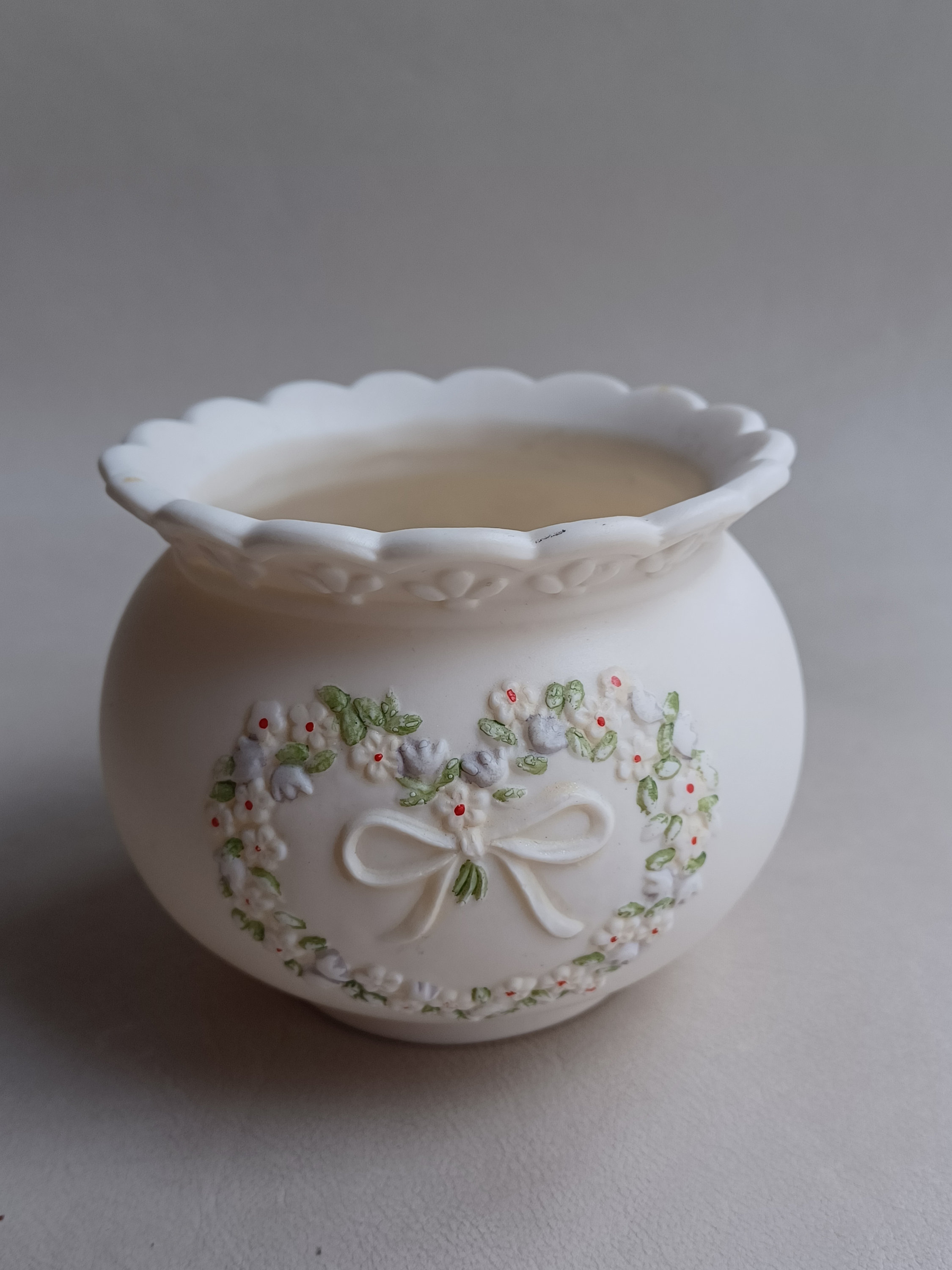 Vintage White Ceramic Cache Pot With Floral Heart Design and Bow Flower ...