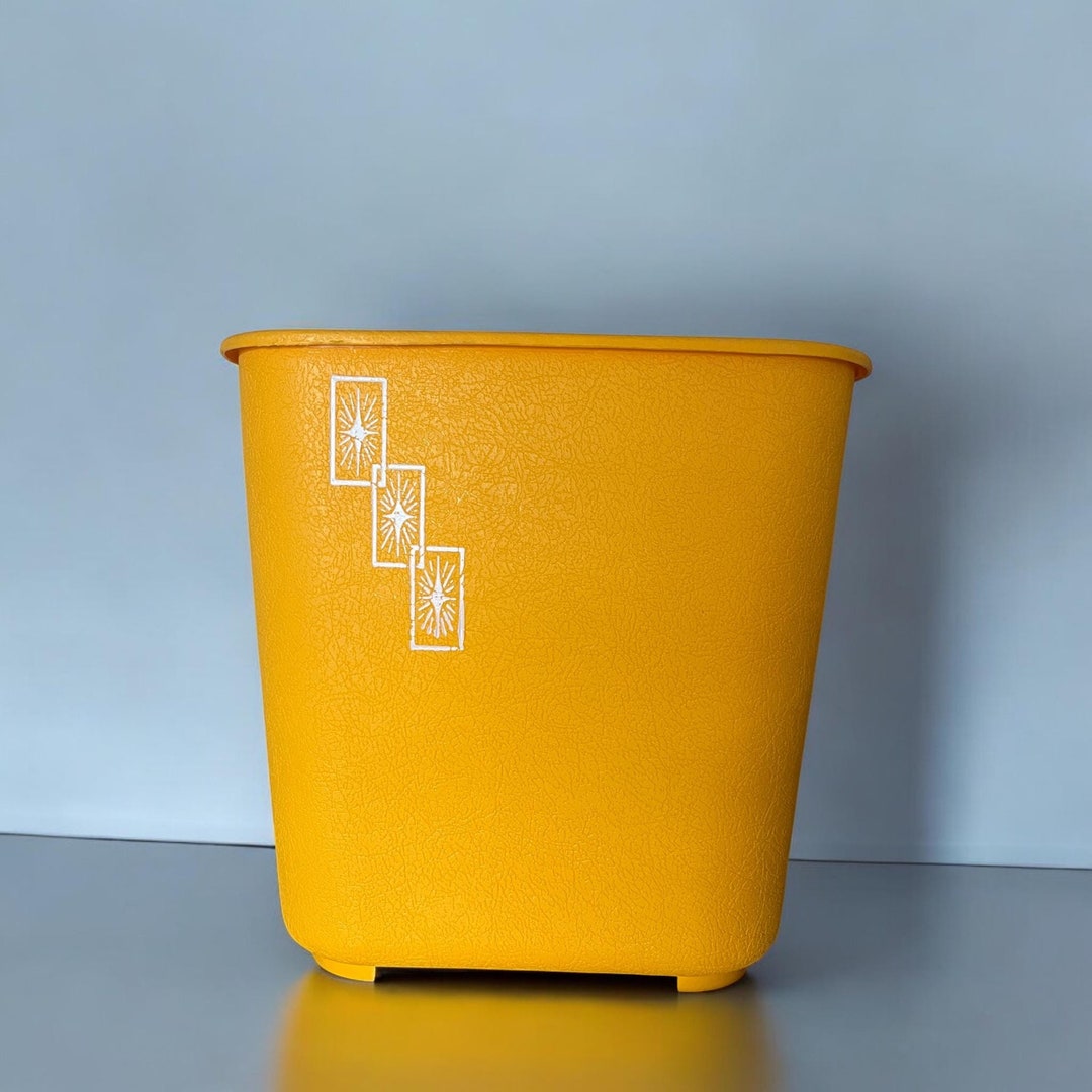 Vintage MCM Atomic Starburst Mustard Yellow Gold Wastepaper Bin Trash ...