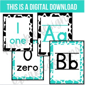 Teal Cow Print Classroom Decor Bundle: Editable Files (digital Download ...