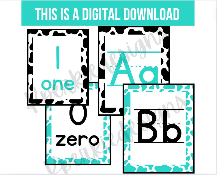 Teal Cow Print Classroom Decor Bundle: Editable Files (digital Download ...