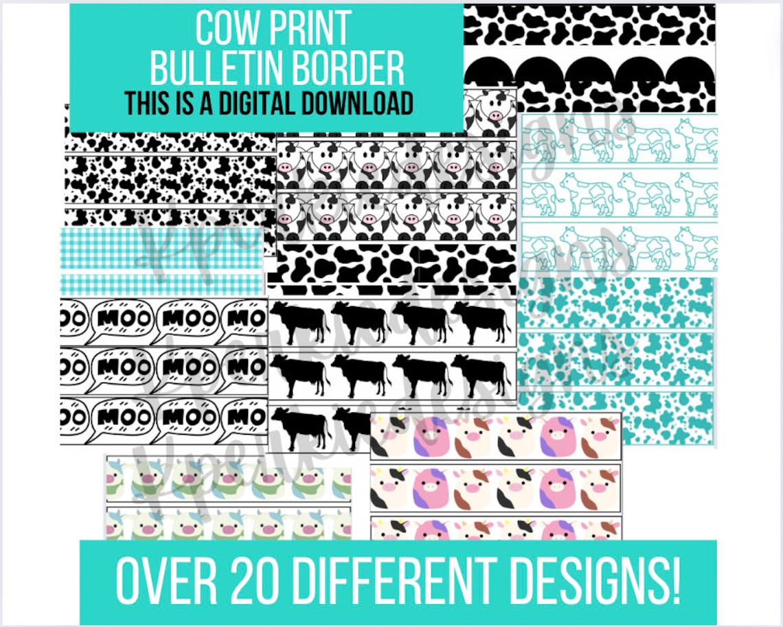 Teal Cow Print Classroom Decor Bundle: Editable Files (digital Download ...