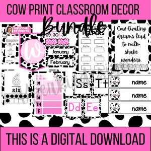 Classroom Decor Bundle: Cow Print, Modern Classroom Theme, Printable ...