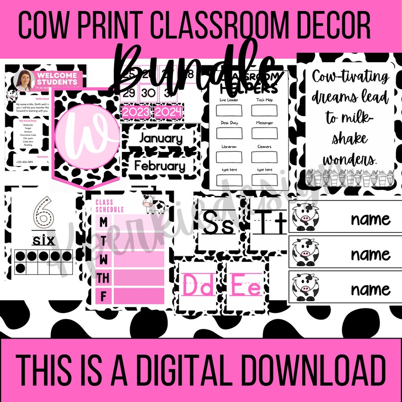Classroom Decor Bundle: Cow Print, Modern Classroom Theme, Printable ...