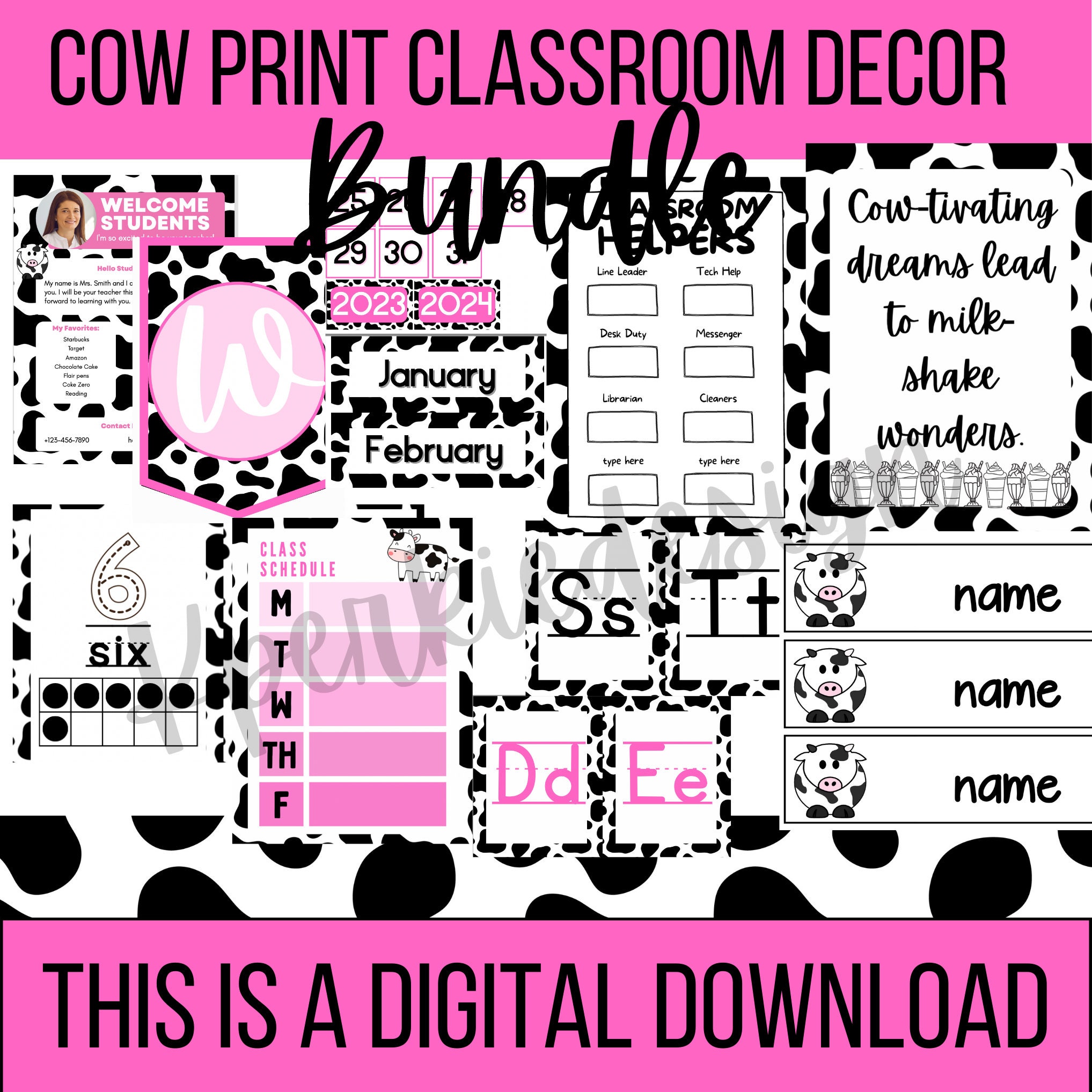 Classroom Decor Bundle: Cow Print, Modern Classroom Theme, Printable ...