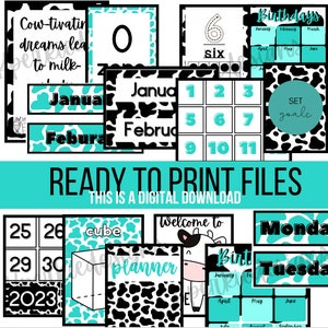Teal Cow Print Classroom Decor Bundle: Editable Files (digital Download ...