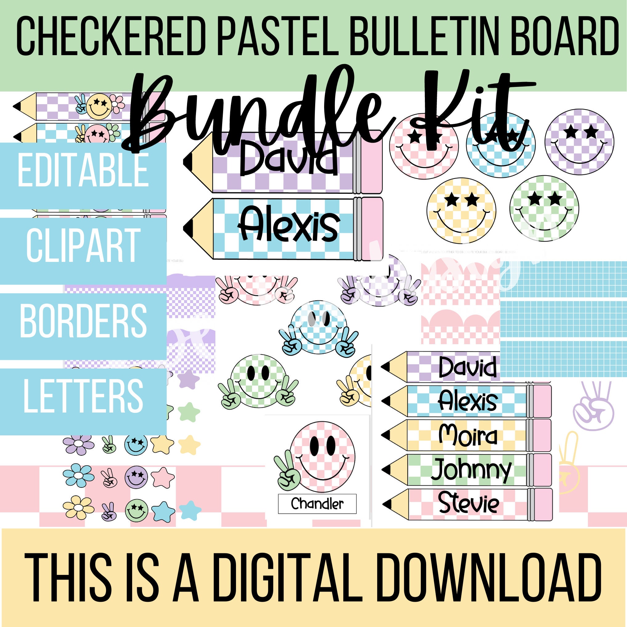 Checkered Pastel Back to School Bulletin Board Kit - Organize and ...