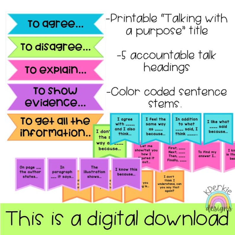 Accountable Talk Bulletin Board Kit: Classroom Discussion Sentence ...