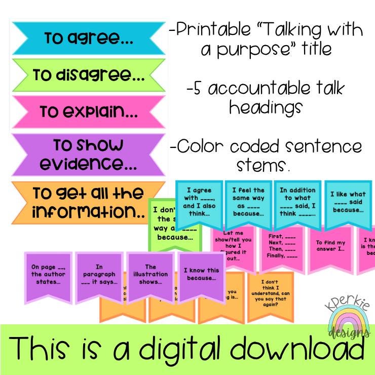 Accountable Talk Bulletin Board Kit: Classroom Discussion Sentence ...