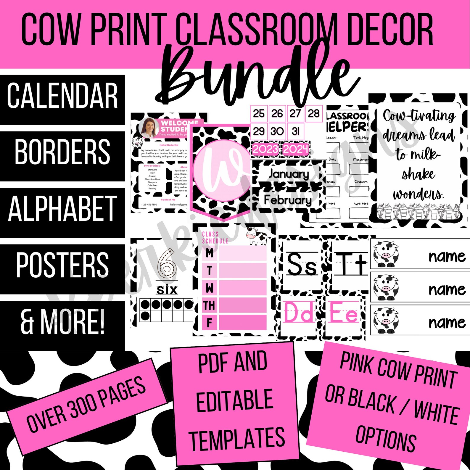 Classroom Decor Bundle: Cow Print, Modern Classroom Theme, Printable ...