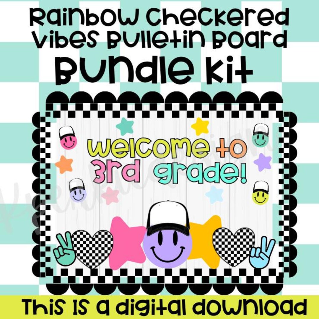 Rainbow Checkered Bulletin Board Kit: Back to School Decor (digital ...