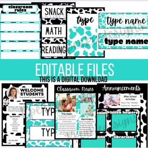 Teal Cow Print Classroom Decor Bundle: Editable Files (digital Download ...