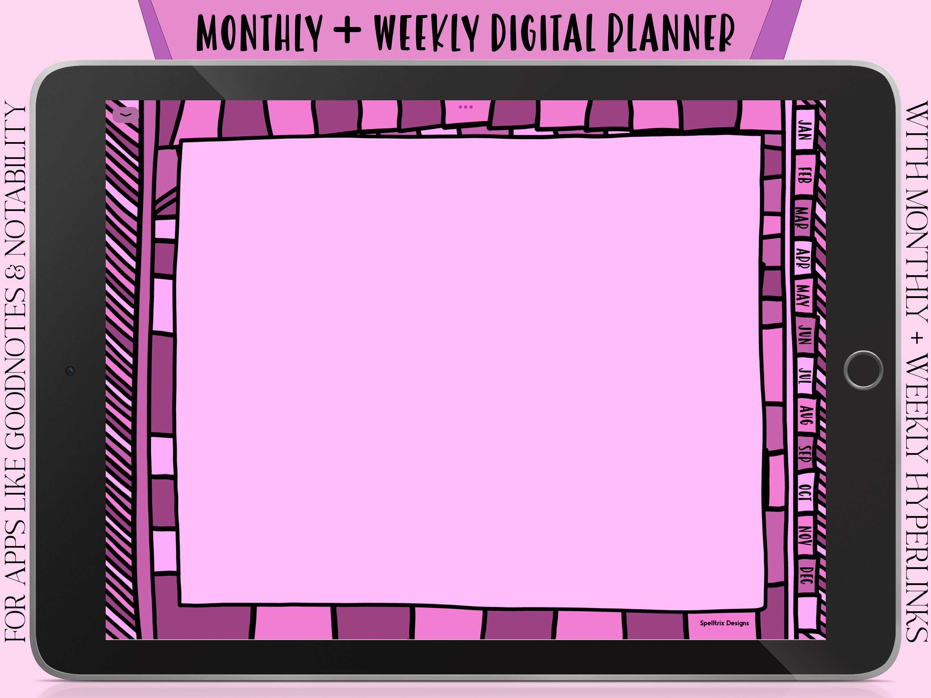 Pink Digital Planner Weekly & Monthly Undated Hand Drawn Minimalist ...
