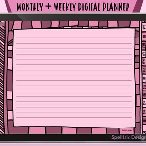 Coral Digital Planner Weekly & Monthly Undated Hand Drawn Pink Red ...