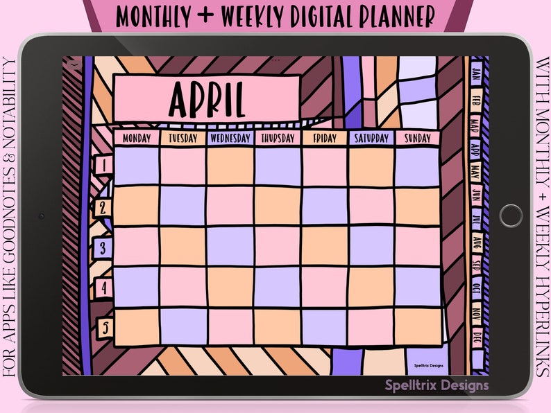 Hand Drawn Boho Digital Planner Weekly & Monthly Undated Hyperlinked ...