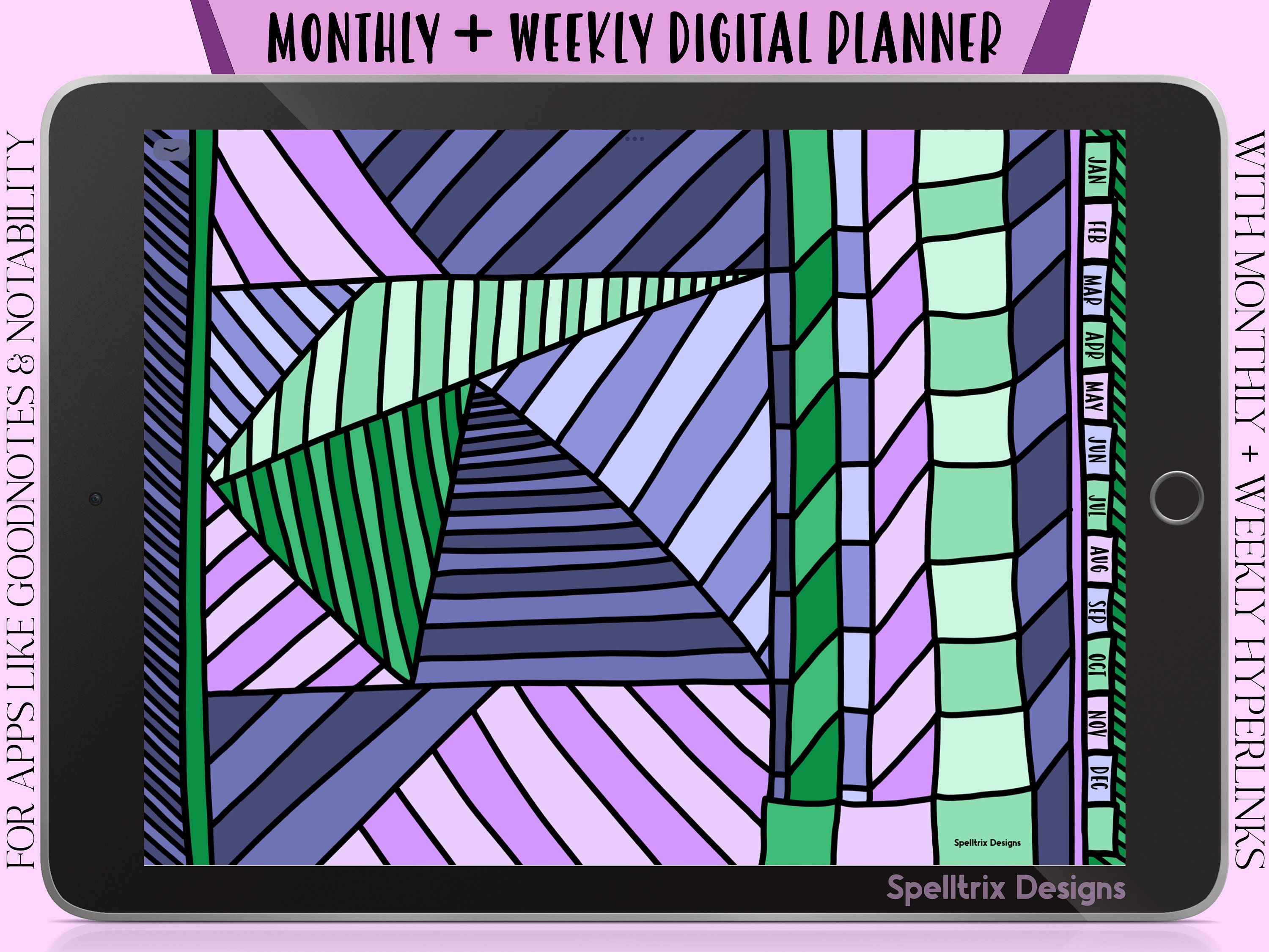 Study Digital Planner Weekly & Monthly Undated Hand Drawn Purple ...