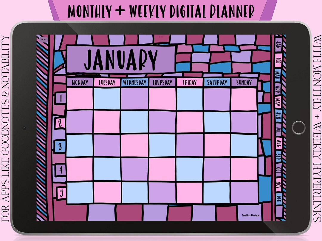Vintage Digital Planner Weekly & Monthly Undated Hand Drawn Minimalist ...