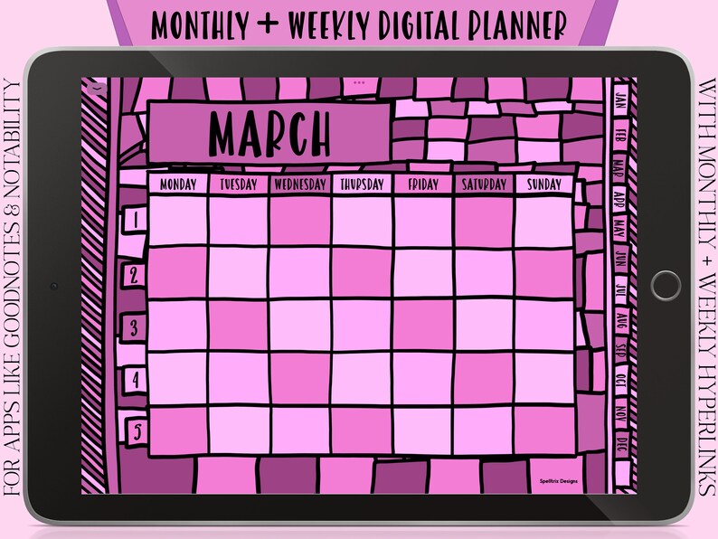 Pink Digital Planner Weekly & Monthly Undated Hand Drawn Minimalist ...