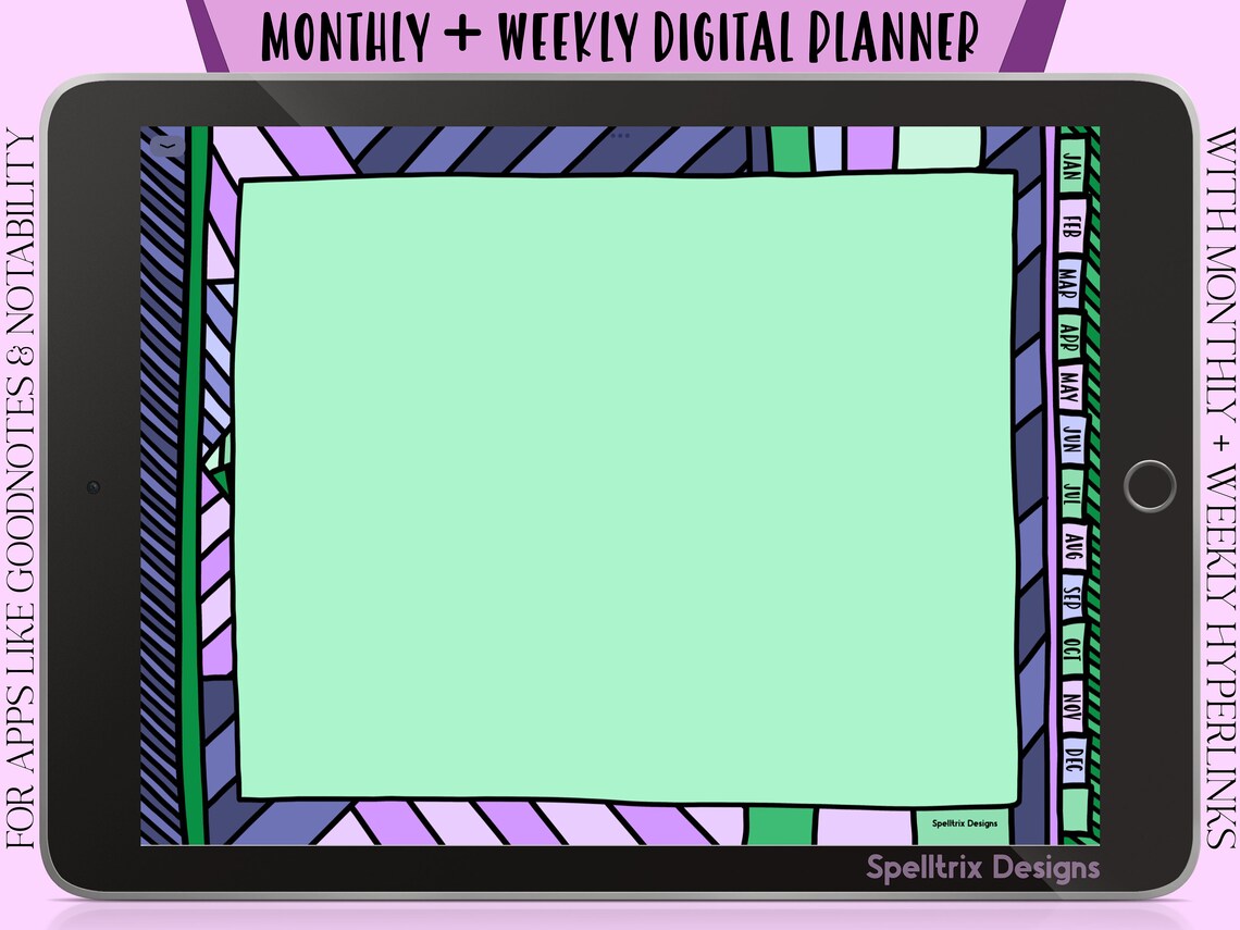 Study Digital Planner Weekly & Monthly Undated Hand Drawn Purple ...