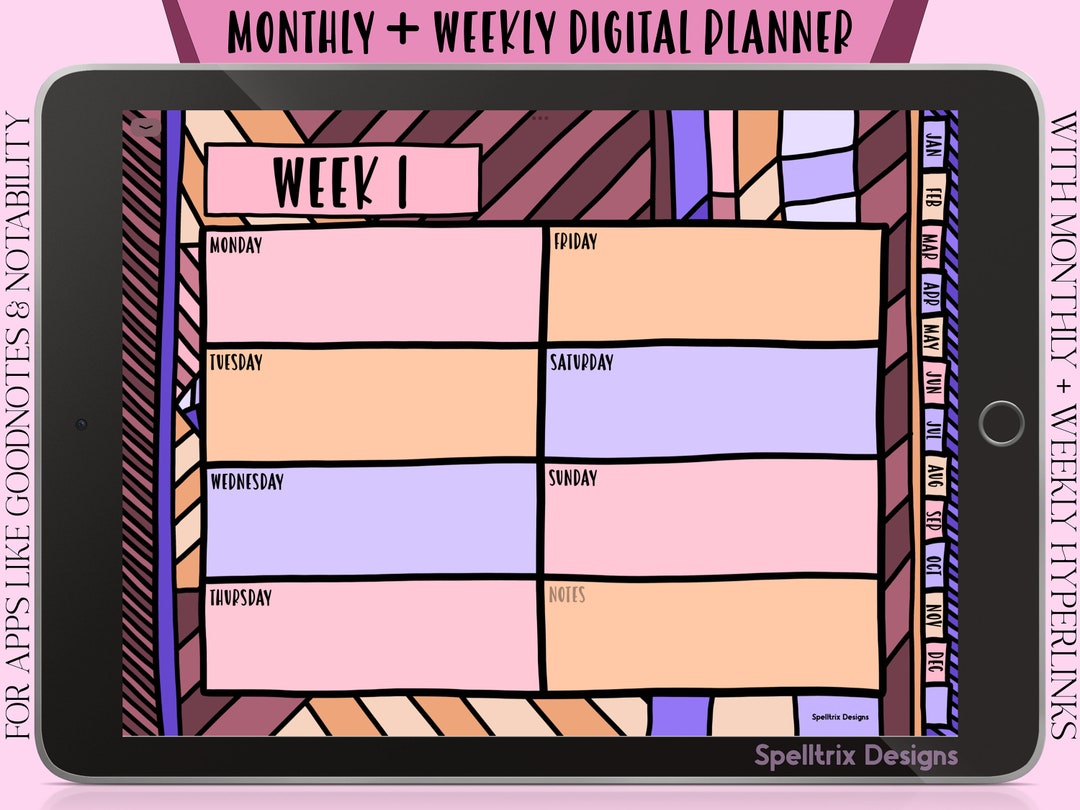 Hand Drawn Boho Digital Planner Weekly & Monthly Undated Hyperlinked ...