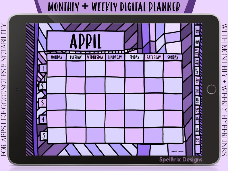 Amethyst Digital Planner Weekly Monthly Undated Hand Drawn Minimalist ...