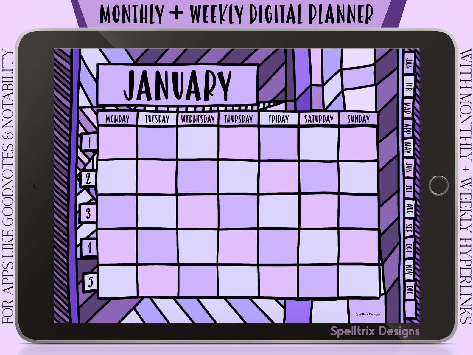 Amethyst Digital Planner Weekly Monthly Undated Hand Drawn Minimalist ...