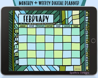 Study Digital Planner Weekly & Monthly Undated Hand Drawn Purple ...