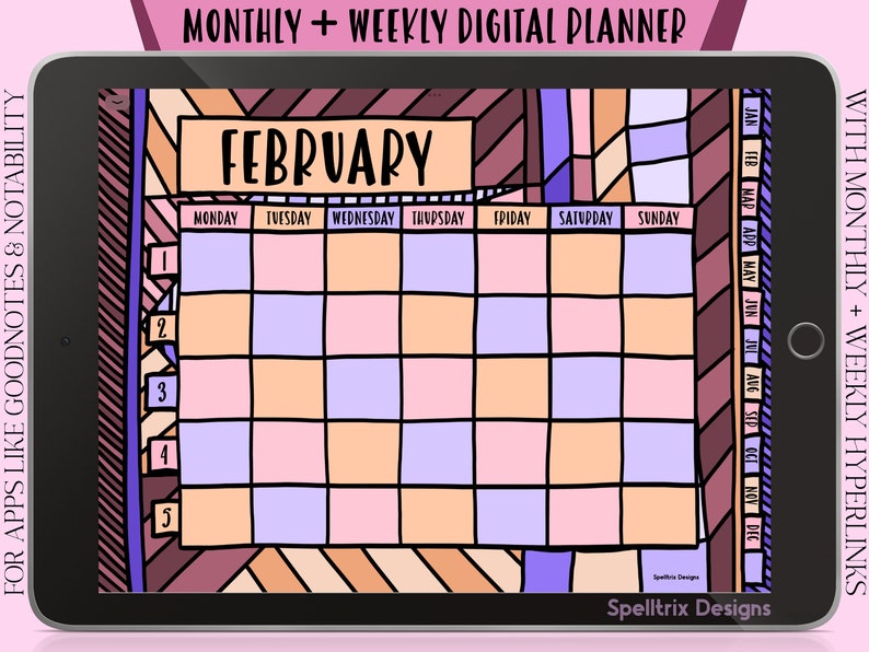 Hand Drawn Boho Digital Planner Weekly & Monthly Undated Hyperlinked ...