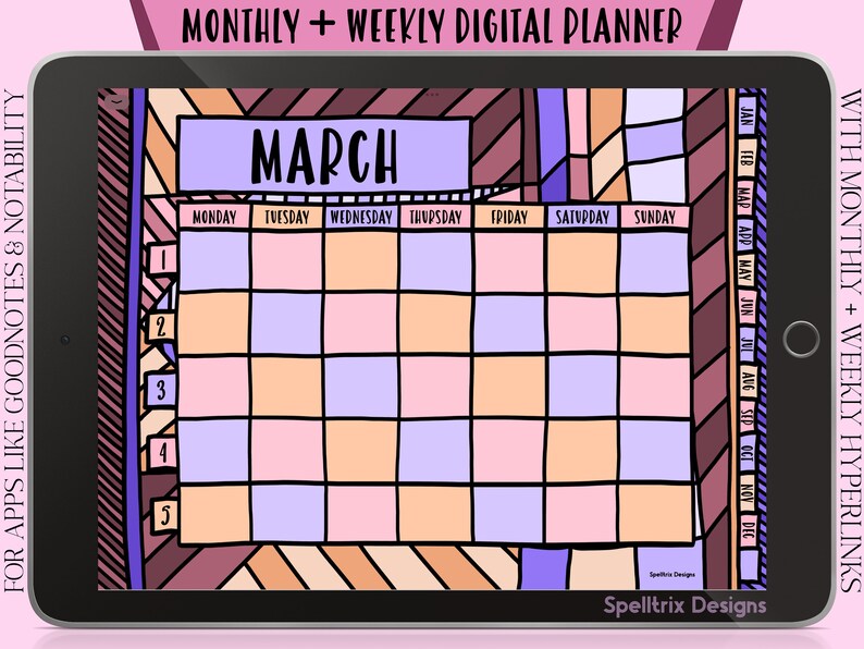 Hand Drawn Boho Digital Planner Weekly & Monthly Undated Hyperlinked ...