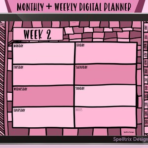 Coral Digital Planner Weekly & Monthly Undated Hand Drawn Pink Red ...