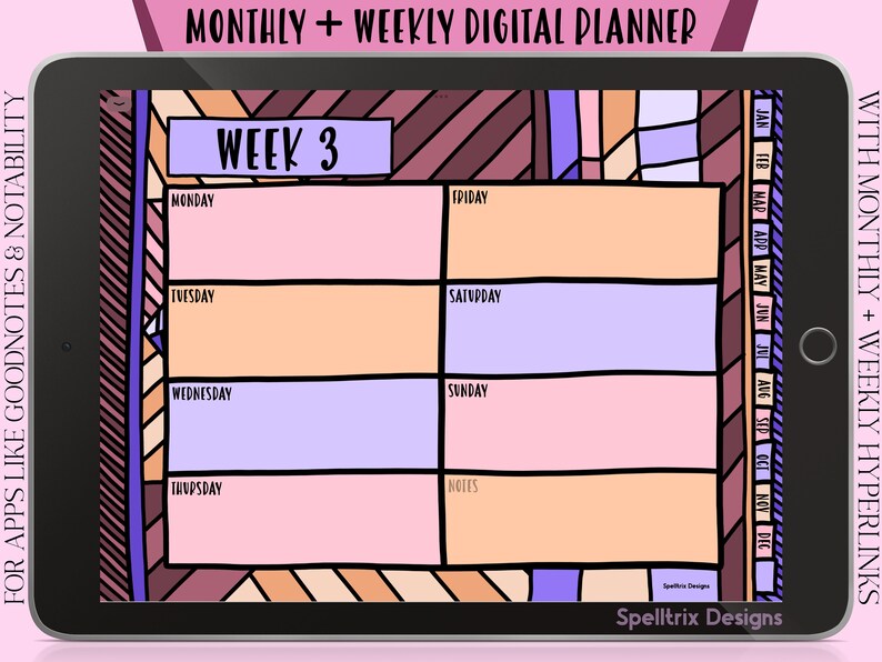 Hand Drawn Boho Digital Planner Weekly & Monthly Undated Hyperlinked ...