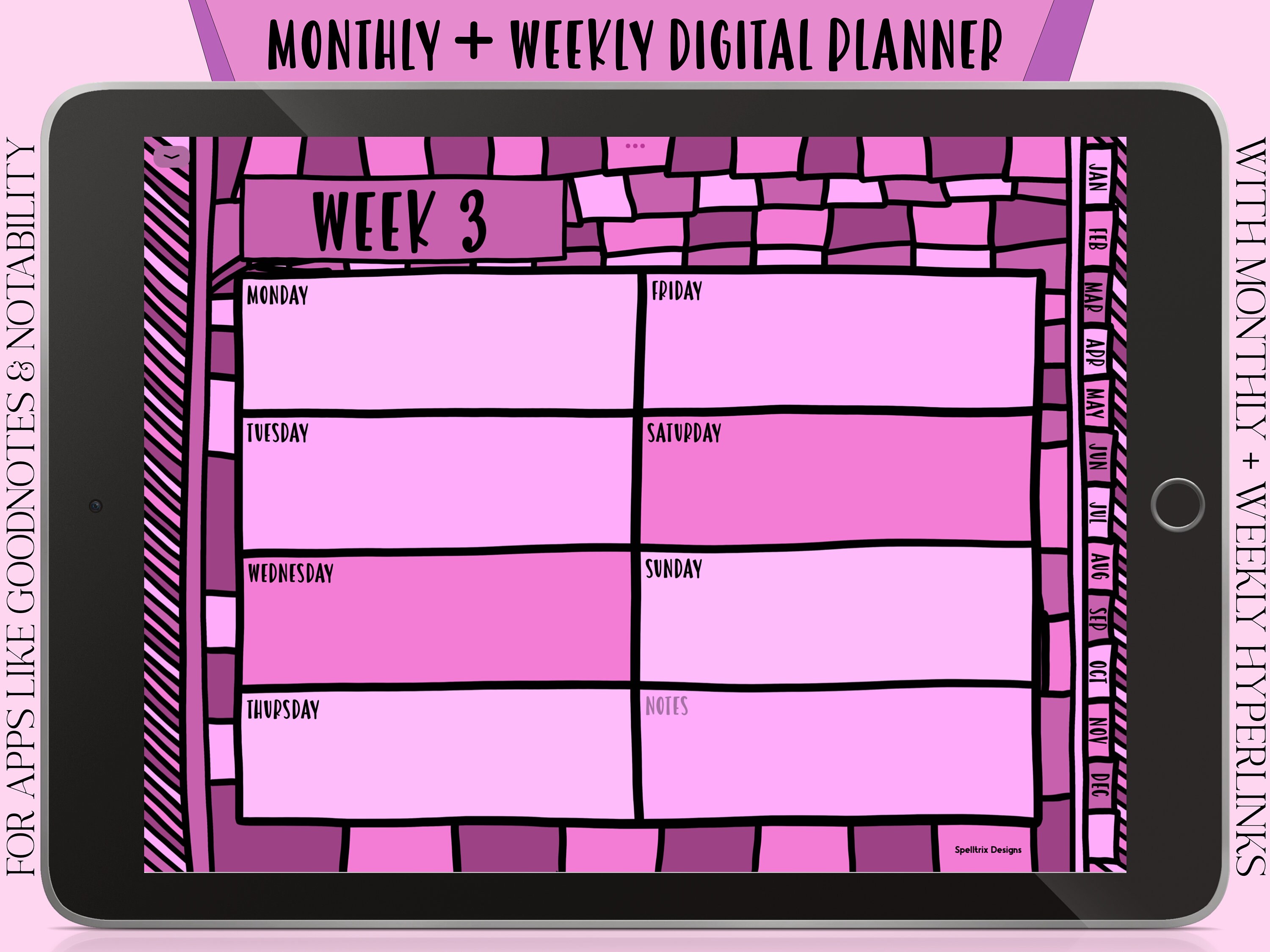 Pink Digital Planner Weekly & Monthly Undated Hand Drawn Minimalist ...
