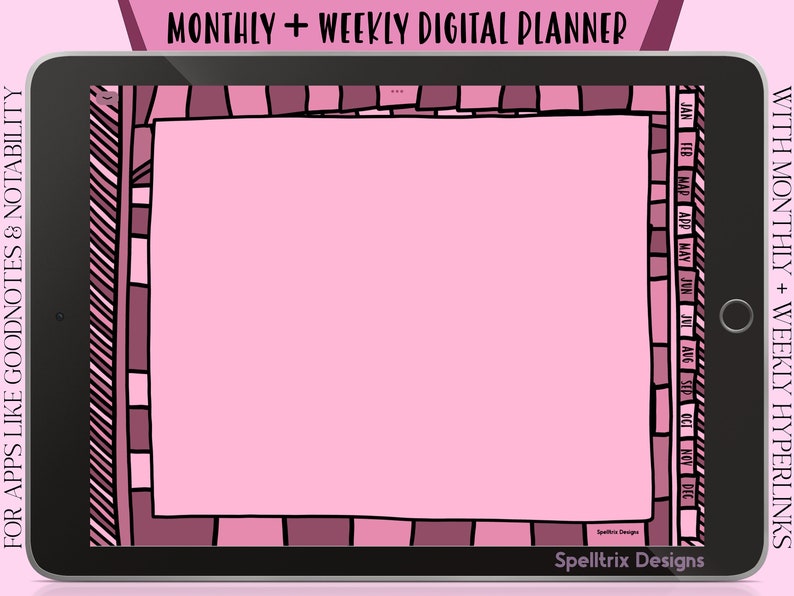Coral Digital Planner Weekly & Monthly Undated Hand Drawn Pink Red ...