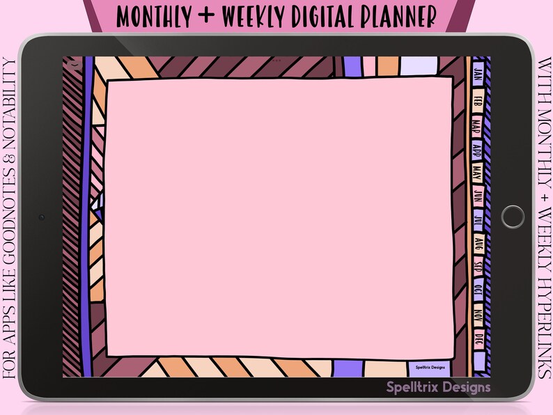 Hand Drawn Boho Digital Planner Weekly & Monthly Undated Hyperlinked ...