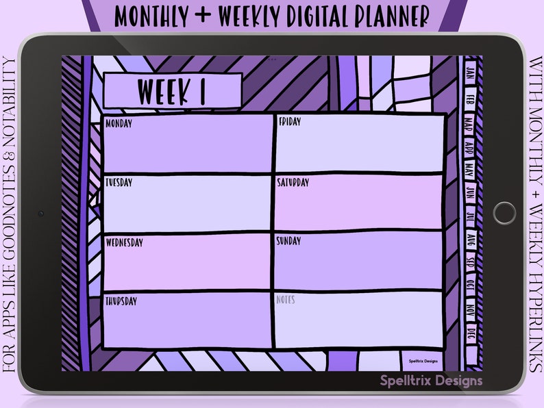 Amethyst Digital Planner Weekly Monthly Undated Hand Drawn Minimalist ...