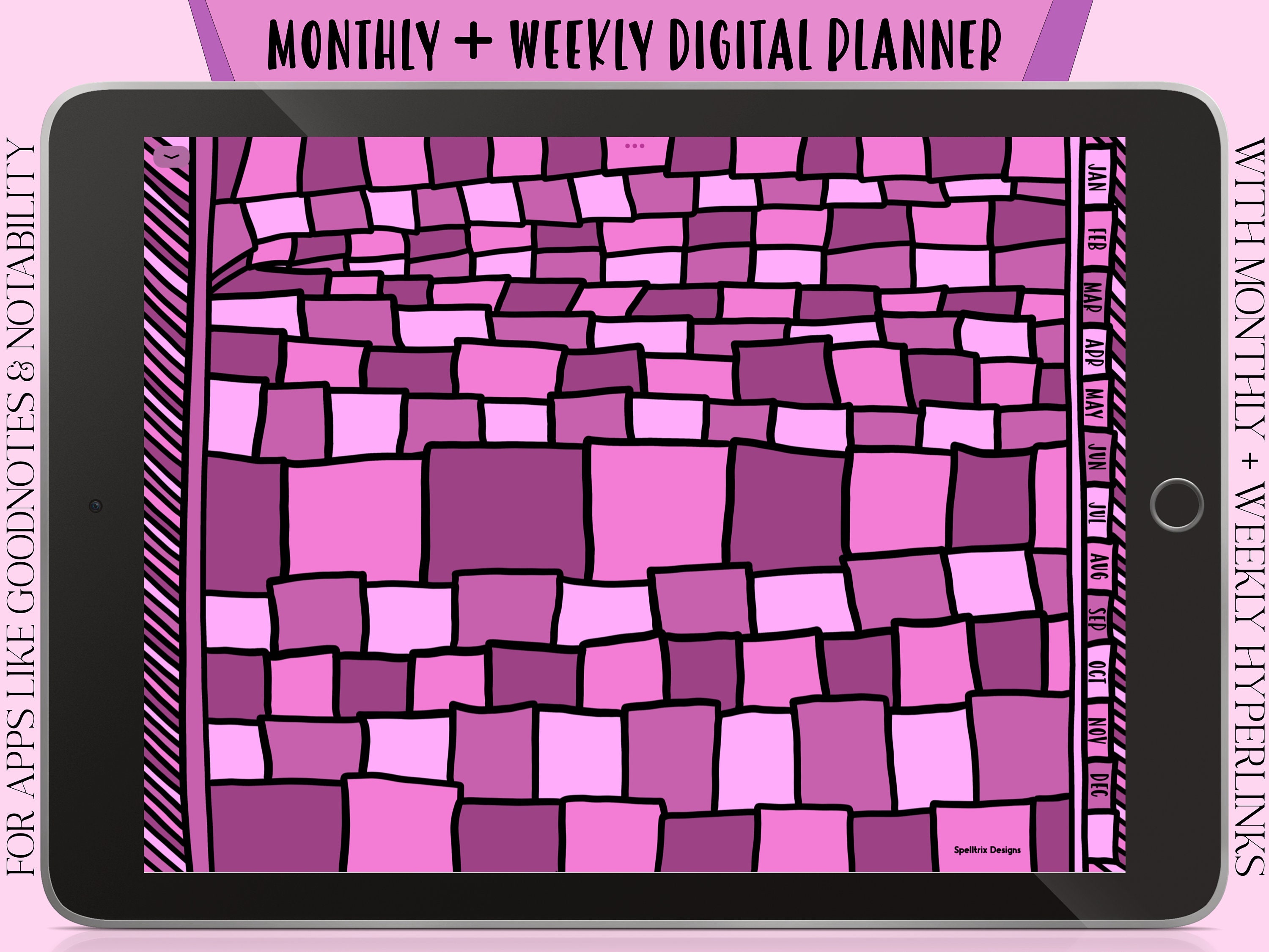 Pink Digital Planner Weekly & Monthly Undated Hand Drawn Minimalist ...