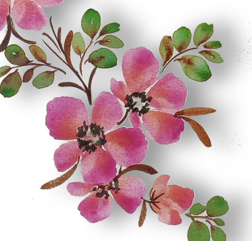 Pink Flower With Leaves Corner Designs Floral Design Digital Print ...